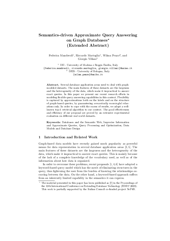 (PDF) Semantics-driven Approximate Query Answering on Graph Databases
