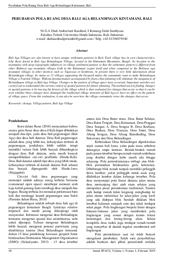 (PDF) Perubahan Pola Ruang Desa Bali Aga Belandingan Kintamani, Bali