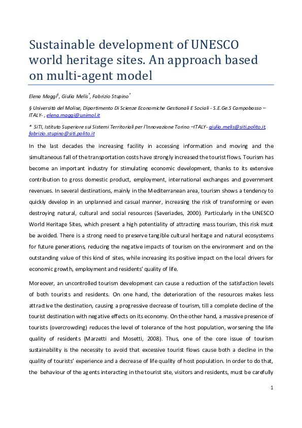 (PDF) Sustainable development of UNESCO world heritage sites. An ...