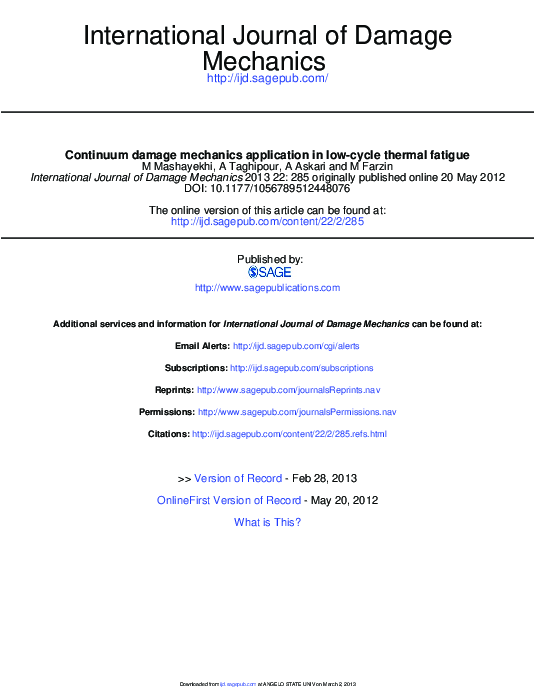 (PDF) Continuum damage mechanics application in low-cycle thermal fatigue