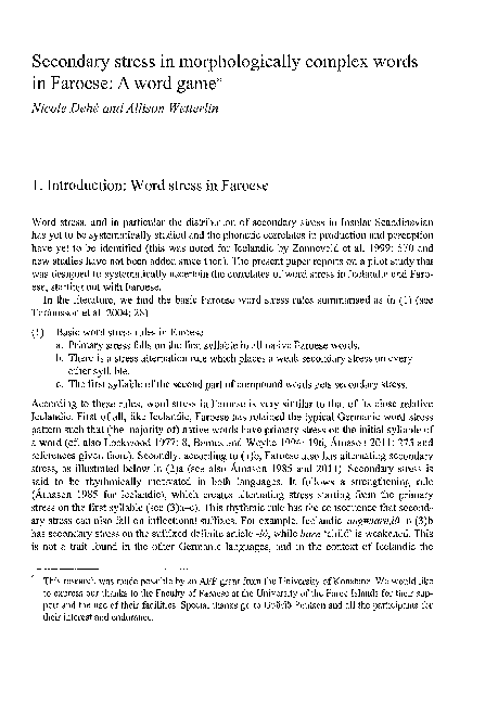 (PDF) Secondary stress in morphologically complex words in Faroese: a ...
