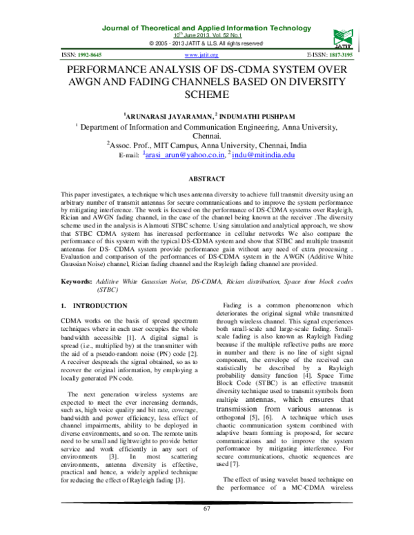Pdf Performance Analysis Of Ds Cdma System Over Awgn And Fading