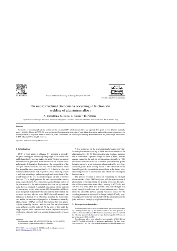 (PDF) On microstructural phenomena occurring in friction stir welding of aluminium alloys