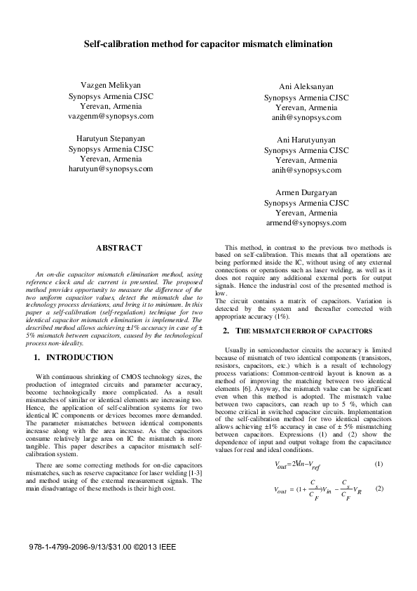 Pdf Self Calibration Method For Capacitor Mismatch Elimination