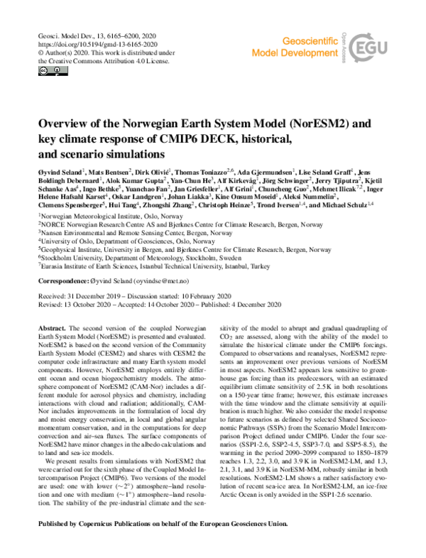(PDF) Overview of the Norwegian Earth System Model (NorESM2) and key ...