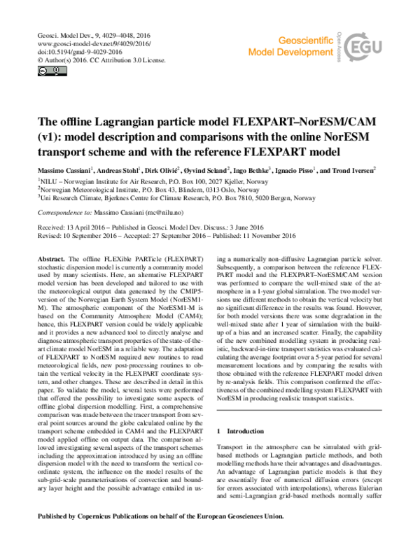 (PDF) The off-line Lagrangian particle model FLEXPART-NorESM/CAM (V1 ...