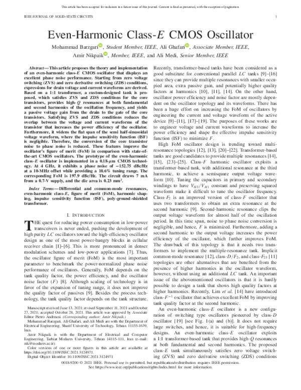 (PDF) Even-Harmonic Class-E CMOS Oscillator