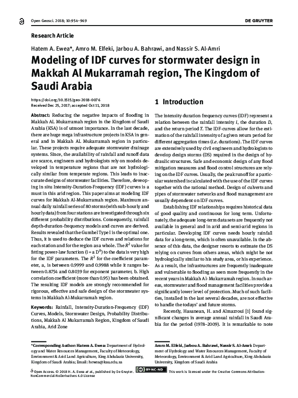 (PDF) Modeling of IDF curves for stormwater design in Makkah Al ...