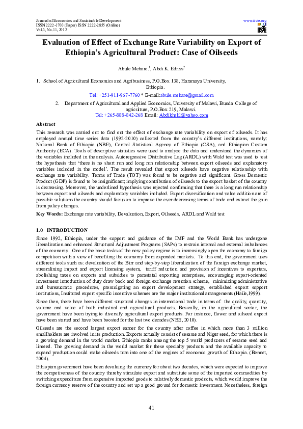 (PDF) Evaluation of Effect of Exchange Rate Variability on Export of ...