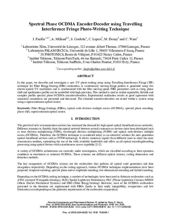 Pdf Spectral Phase Ocdma Encoderdecoder Using Travelling Interference Fringe Photo Writing