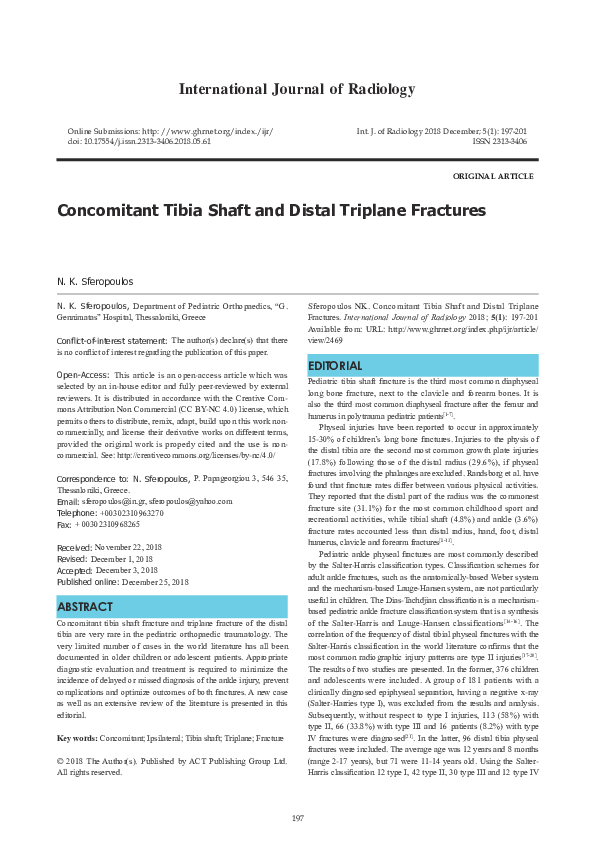 (PDF) Concomitant Tibia Shaft and Distal Triplane Fractures