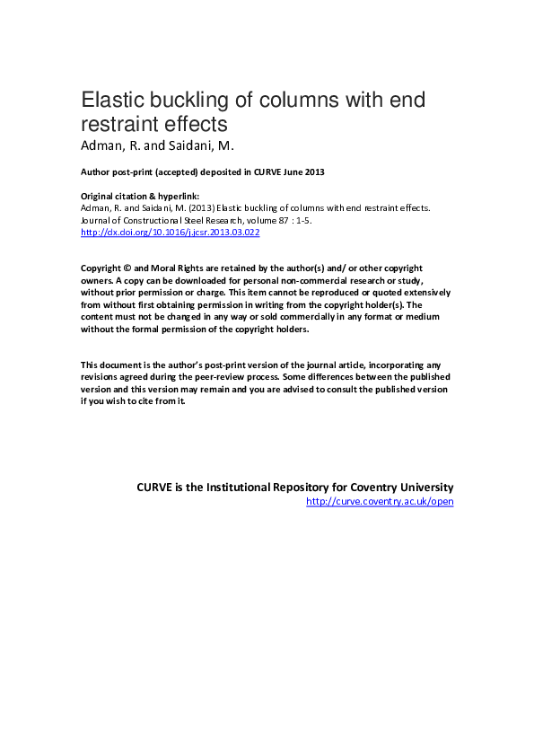 (PDF) Elastic buckling of columns with end restraint effects