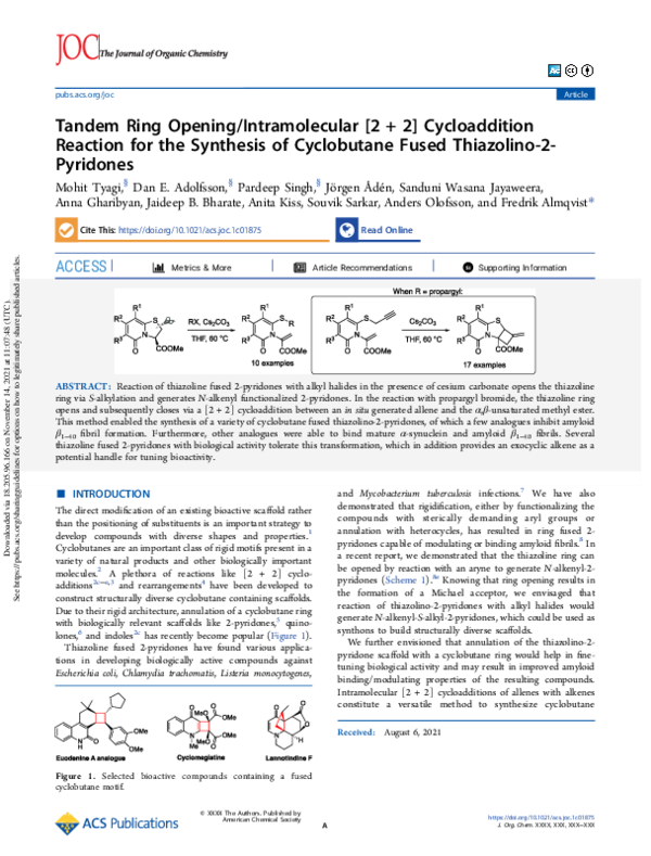 (PDF) Tandem Ring Opening/Intramolecular [2 + 2] Cycloaddition Reaction ...