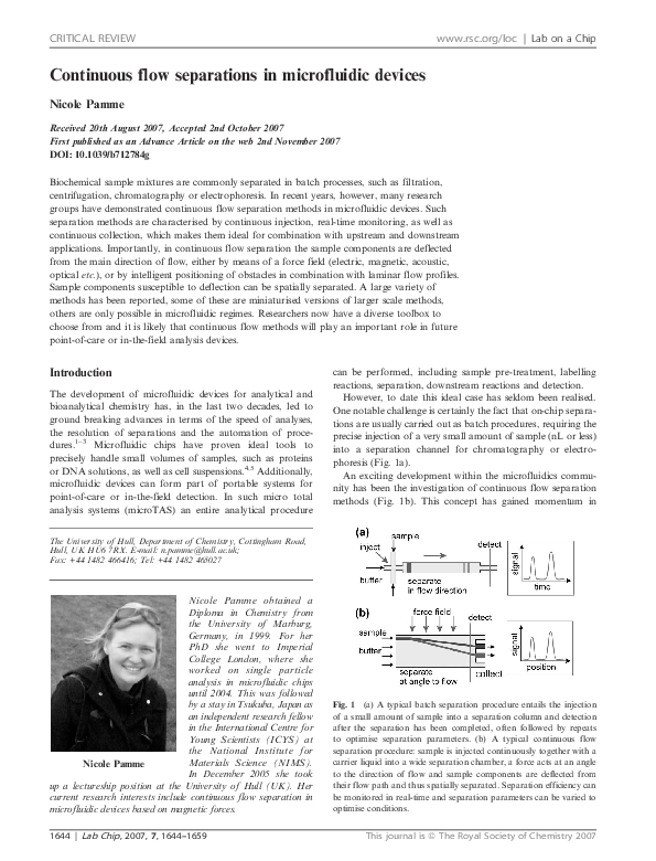 (PDF) Continuous flow separations in microfluidic devices