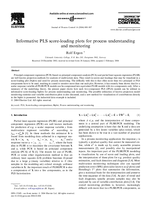 Pdf Informative Pls Score Loading Plots For Process Understanding
