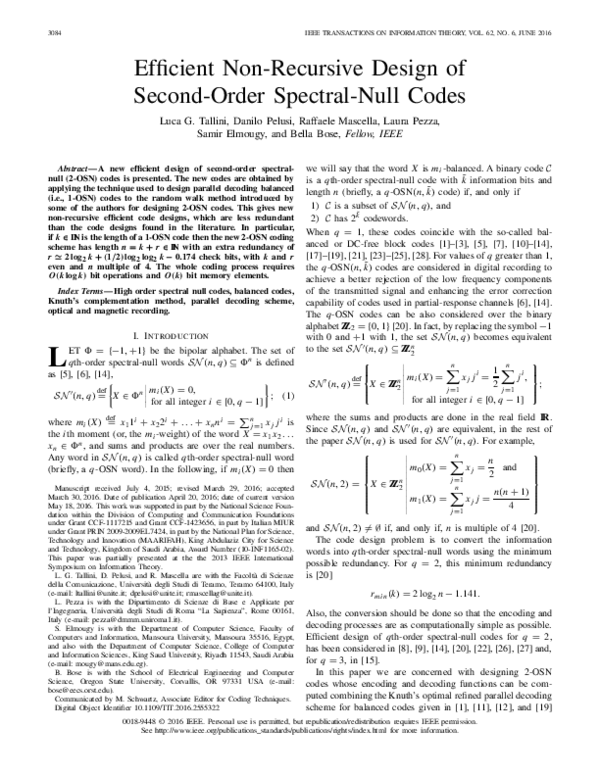 Pdf Efficient Non Recursive Design Of Second Order Spectral Null Codes Raffaele Mascella 
