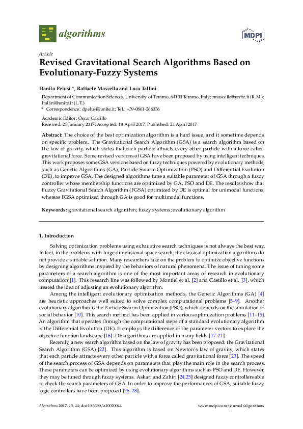 Pdf Revised Gravitational Search Algorithms Based On Evolutionary 2409