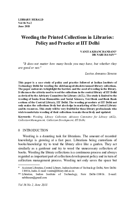 (PDF) Weeding the Printed Collections in Libraries: Policy and Practice ...