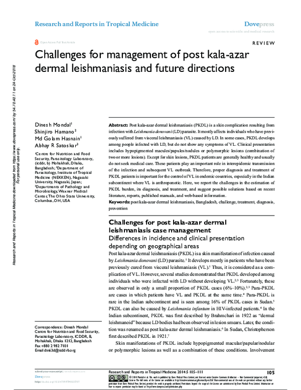 (PDF) Challenges for management of post kala-azar dermal leishmaniasis and future directions