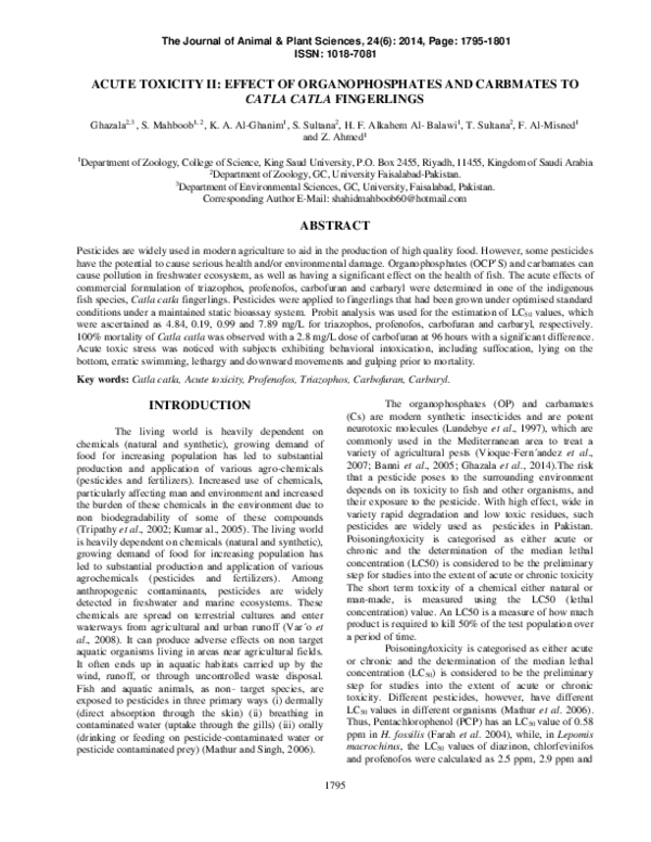 (PDF) Acute Toxicity II: Effect of Organophosphates and Carbmates to ...