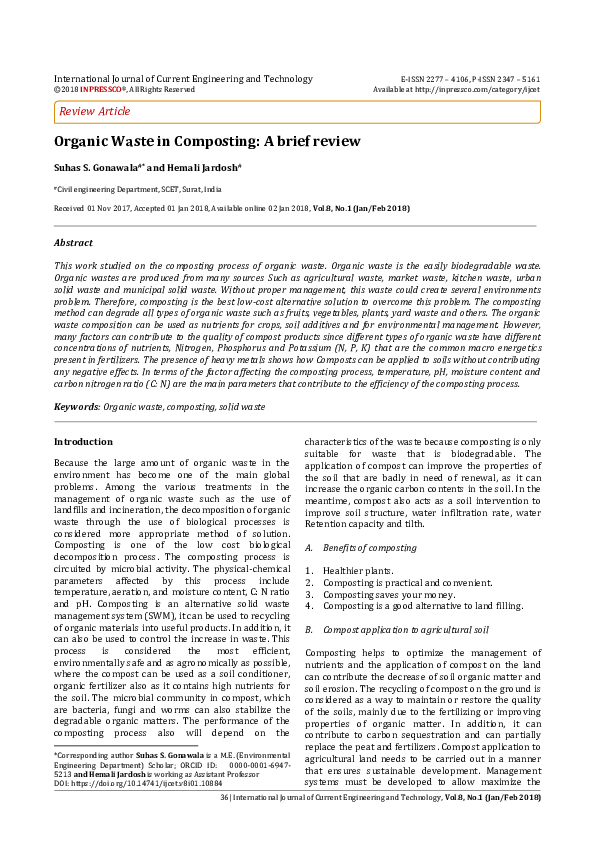 (PDF) Organic Waste in Composting: A brief review