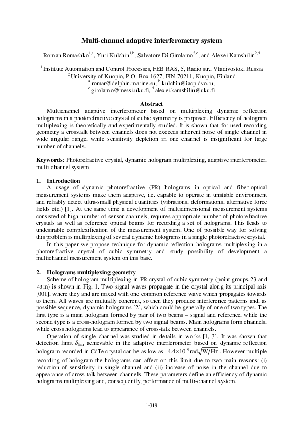 (PDF) A multichannel adaptive interferometry system