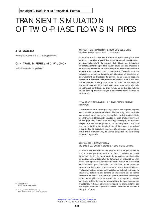 (PDF) Transient simulation of two-phase flows in pipes | Quang Tran - Academia.edu