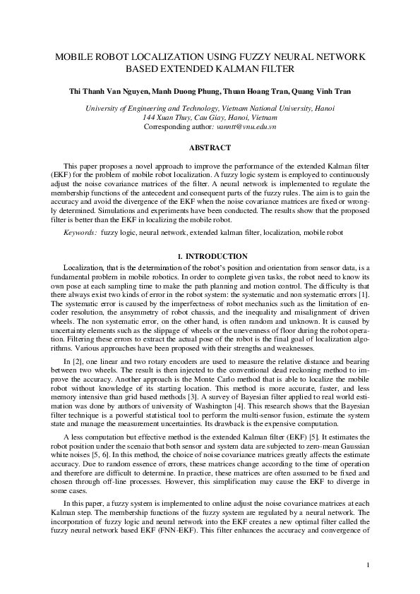 Pdf Mobile Robot Localization Using Fuzzy Neural Network Based Extended Kalman Filter Quang