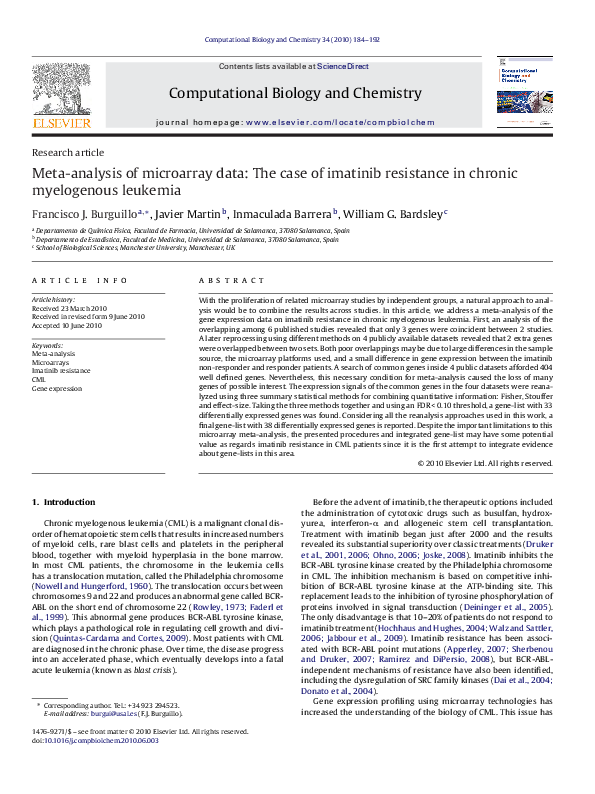 (PDF) Meta-analysis of microarray data: The case of imatinib resistance ...