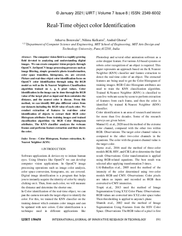(PDF) Real-Time object color Identification