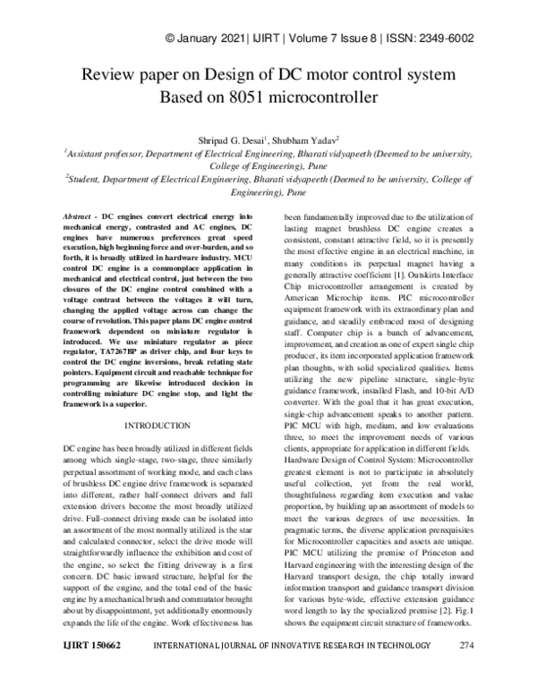 (PDF) Review paper on Design of DC motor control system Based on 8051 microcontroller
