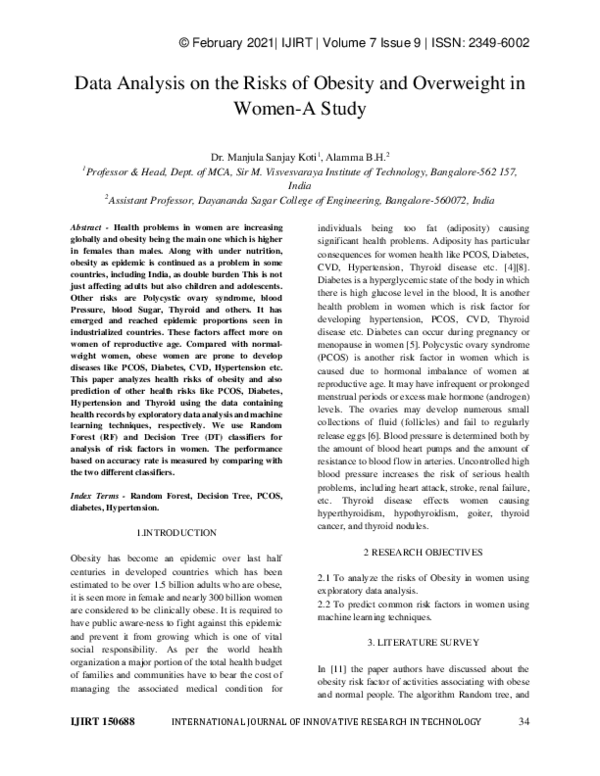 (PDF) Data Analysis on the Risks of Obesity and Overweight in Women-A Study