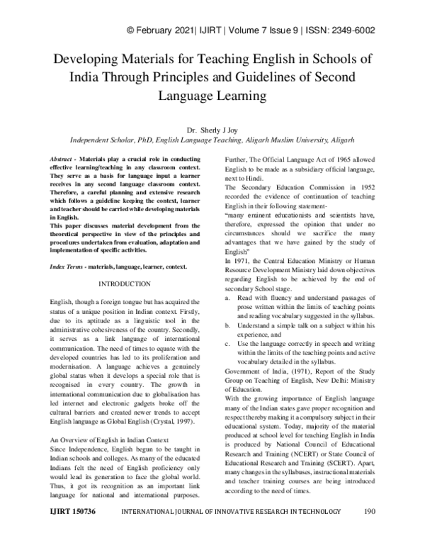 (PDF) Developing Materials for Teaching English in Schools of India ...