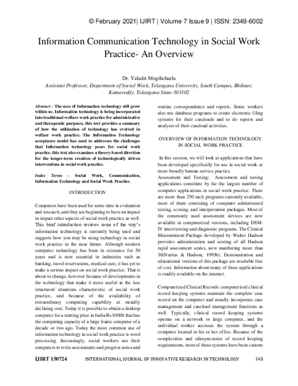 (PDF) Information Communication Technology in Social Work Practice-An ...