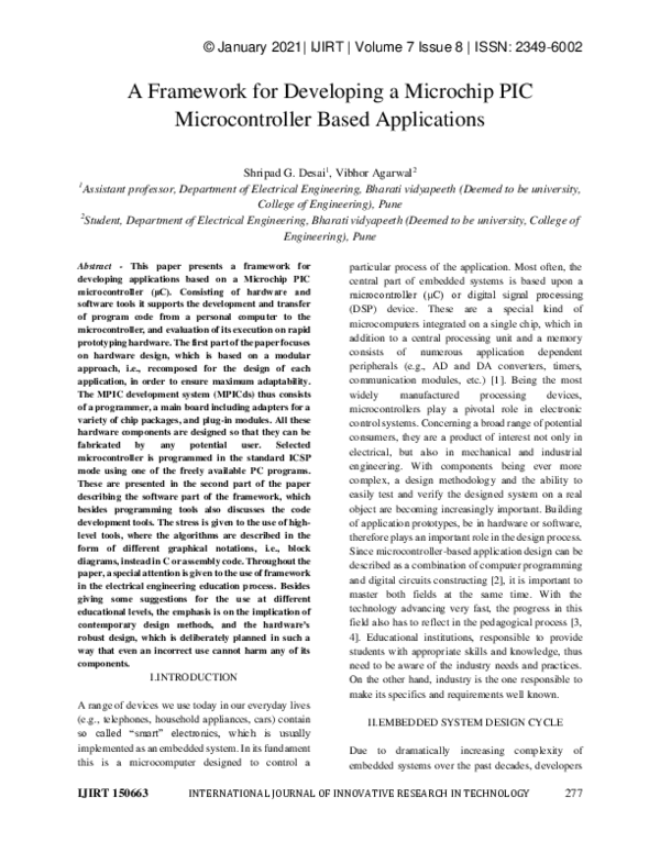 Pdf A Framework For Developing A Microchip Pic Microcontroller Based Applications Ijirt