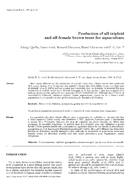 (PDF) Production of all-triploid and all-female brown trout for aquaculture