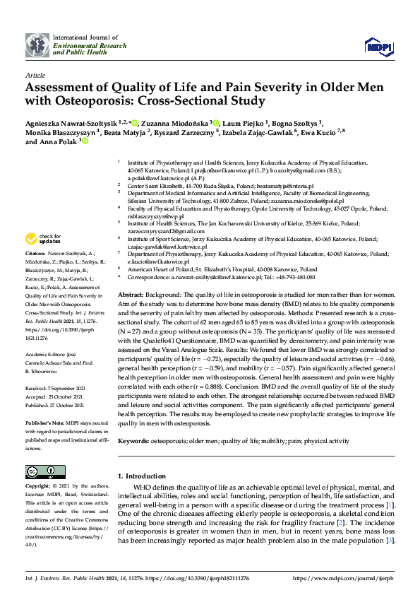 (PDF) Assessment of Quality of Life and Pain Severity in Older Men with ...