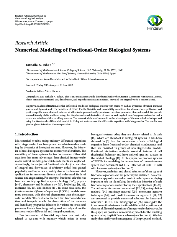 (PDF) Numerical Modeling of Fractional-Order Biological Systems