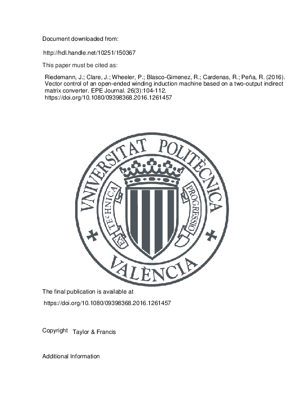(PDF) Vector control of an open-ended winding induction machine based on a two-output indirect ...