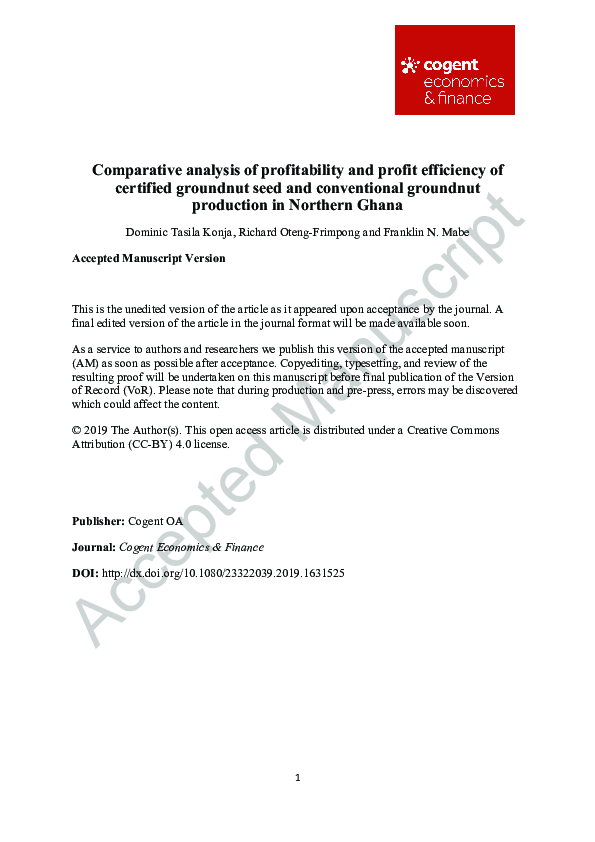 (PDF) Profitability and profit efficiency of certified groundnut seed and conventional groundnut ...