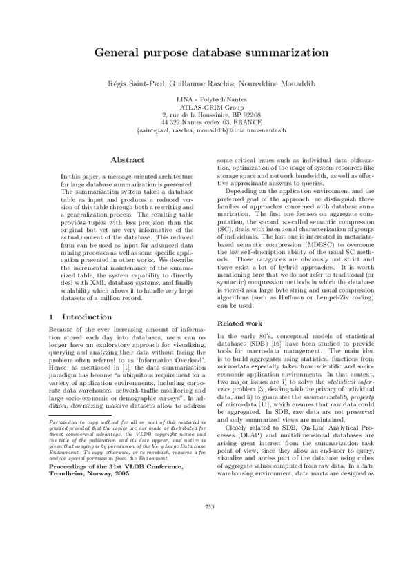 (PDF) General Purpose Database Summarization
