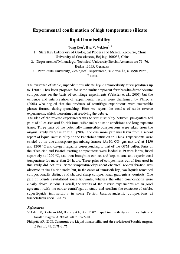 (PDF) Experimental confirmation of high temperature silicate liquid ...