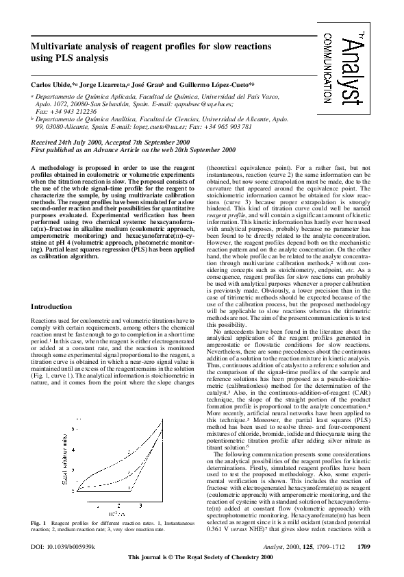 (PDF) Multivariate Analysis of Reagent Profiles for Slow Reactions ...