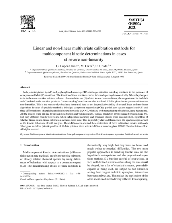 Pdf Linear And Non Linear Multivariate Calibration Methods For