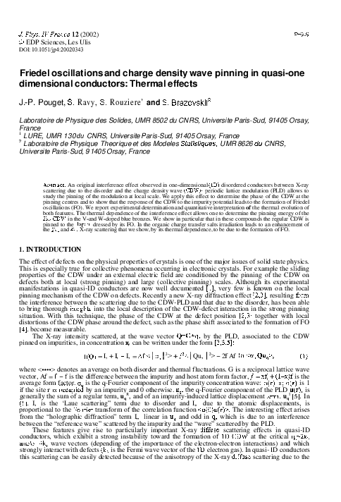 (PDF) Friedel oscillations and charge-density wave pinning in quasi-one-dimensional conductors ...