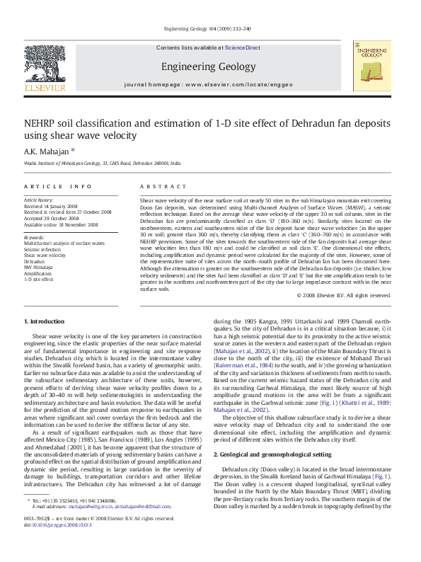 (PDF) NEHRP soil classification and estimation of 1-D site effect of ...