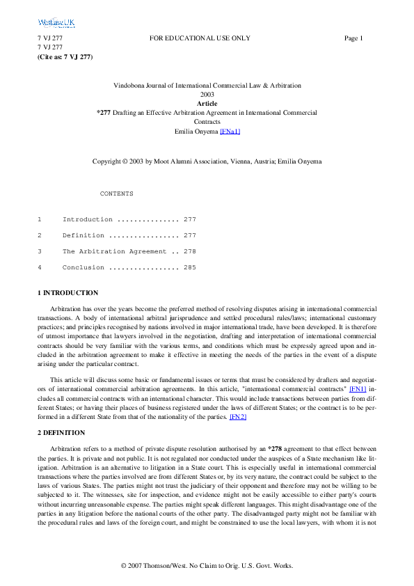 (PDF) Drafting an Effective Arbitration Agreement in International ...