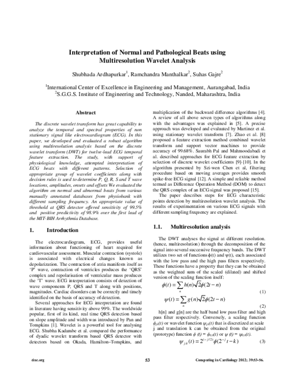 (PDF) Interpretation of normal and pathological beats using multiresolution wavelet analysis