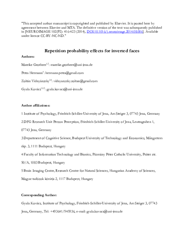 (PDF) Repetition probability effects for inverted faces