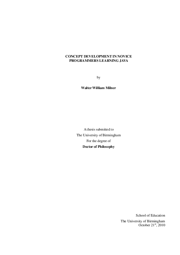 Pdf Concept Development In Novice Programmers Learning Java